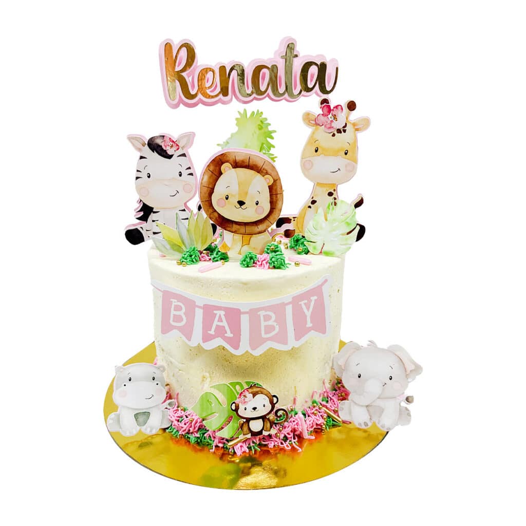 Torta Sabor Ponque Envinado Animales de la Selva Niña - Globos, Flores ...