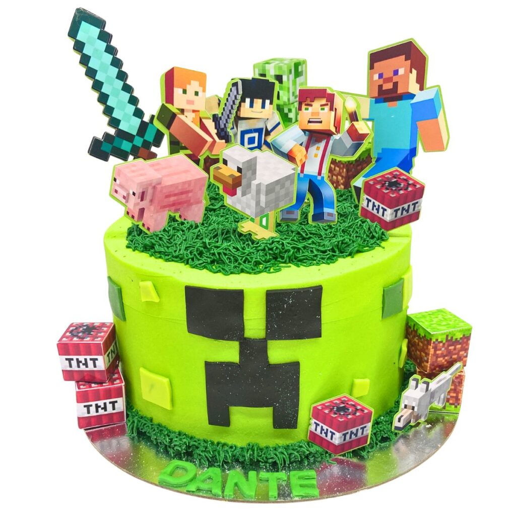 Torta Sabor Naranja con Chocolate Minecraft - Globos, Flores y Fiestas